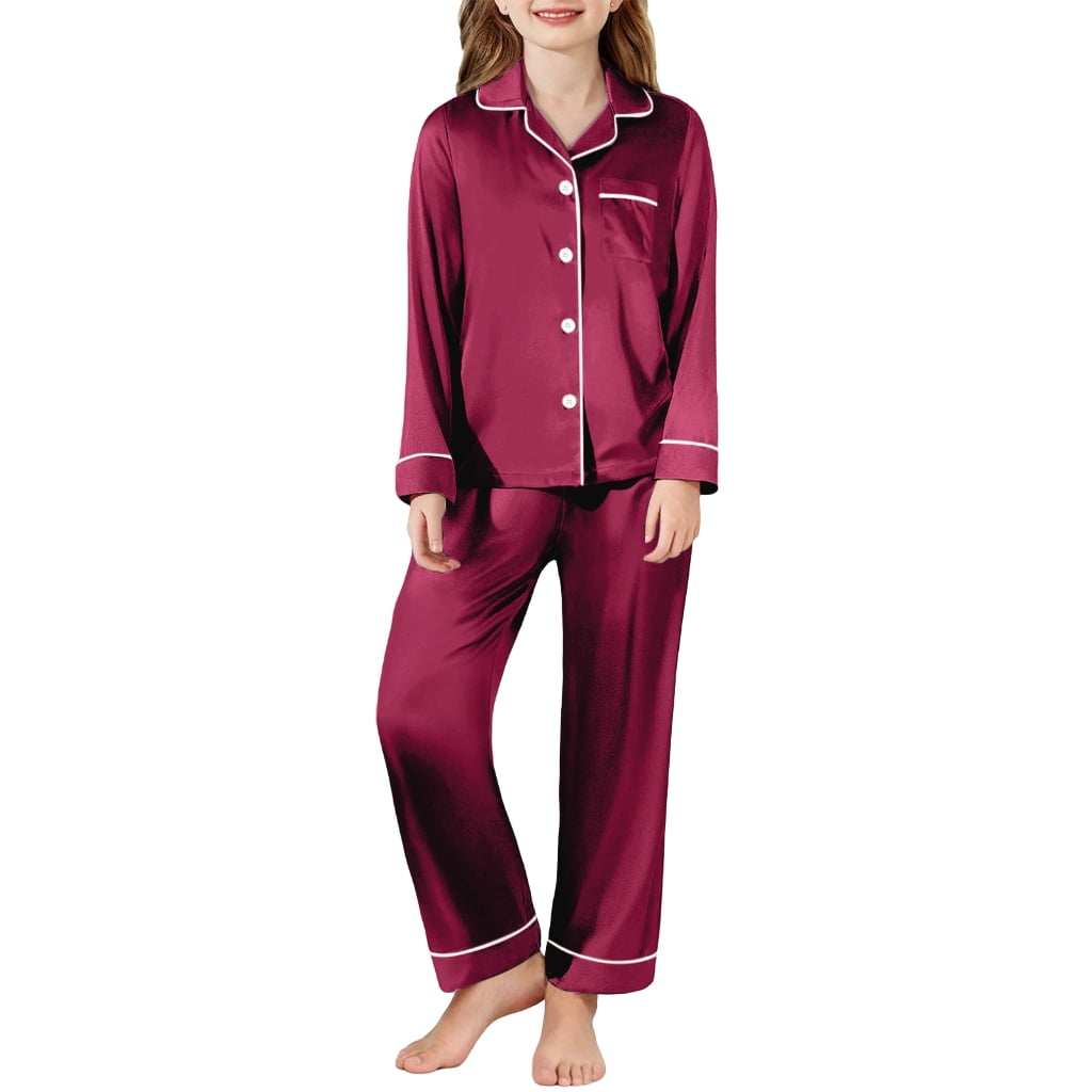 Aellinatey Christmas Pajamas for Family Silk Button Sleepwear Long ...