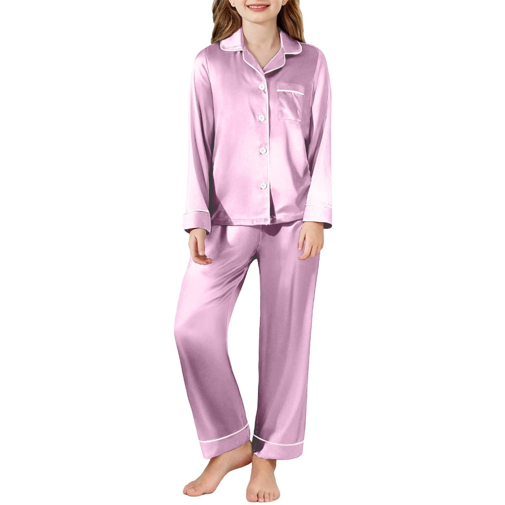 Aellinatey Christmas Pajamas for Family Silk Button Sleepwear Long ...