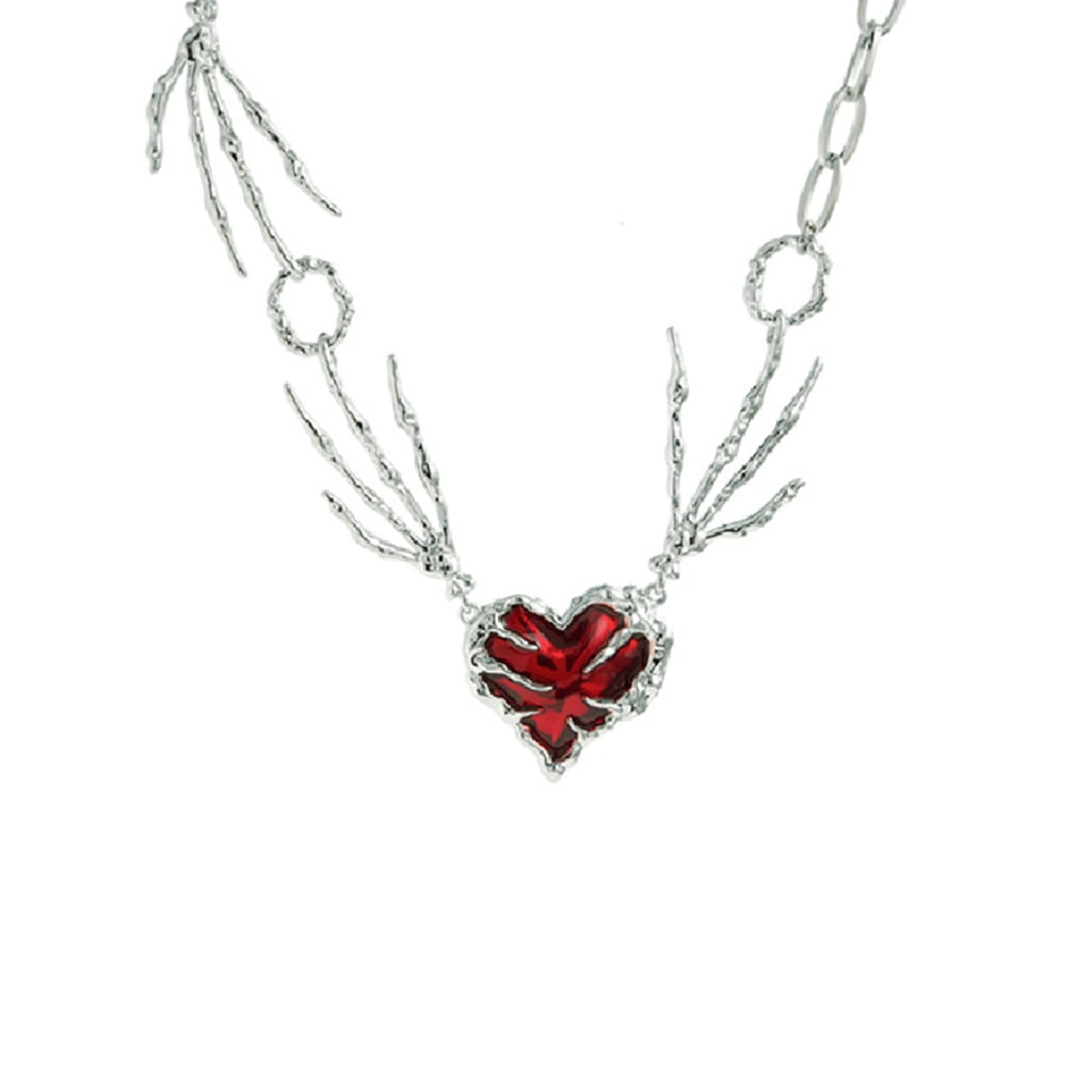 Aellinatey Claw Long Chain Necklace Gothic Red Heart Pendant Necklaces ...