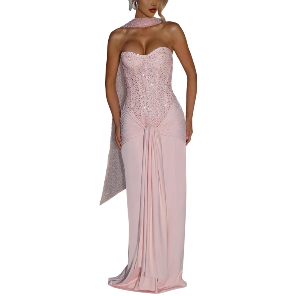 Aellinatey Cocktail Dresses Sequins Strapless Tube Bodycon Backless ...