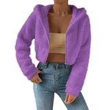 Aellinatey Cropped Fleece Jackets for Women Fashion Zip Up Plush Sherpa ...