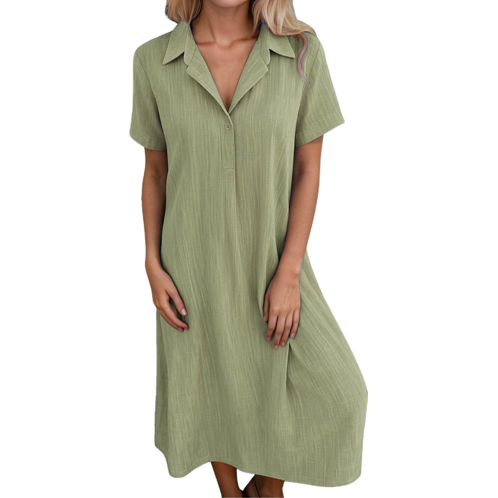 Aellinatey Dress for Women Plain V Neck Half Sleeve Knee Line Dress ...