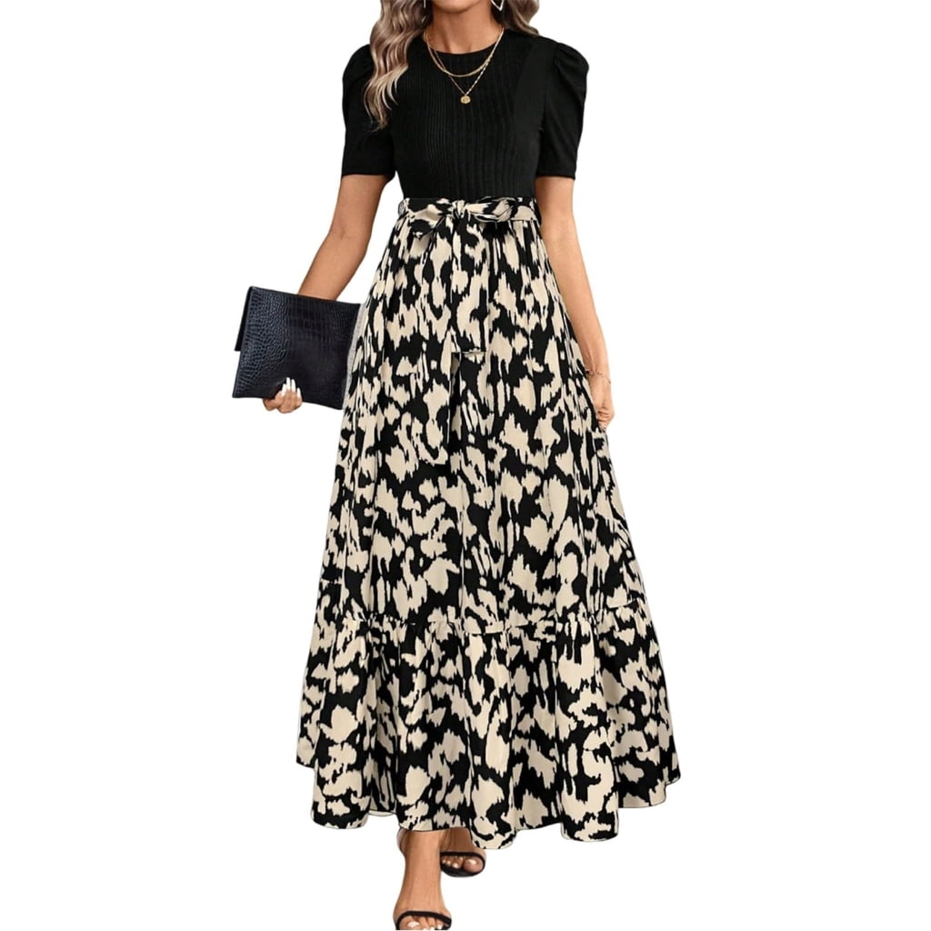Aellinatey Dresses for Women Casual Flowy Floral Maxi Dress Elegant ...