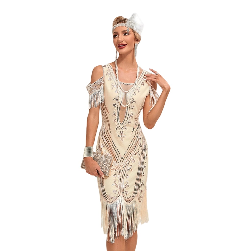 Aellinatey Elegant Sequins Roaring 20s Party Dress Women Fringe Evening ...