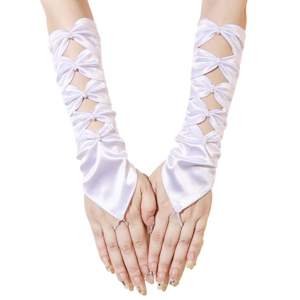Aellinatey Elegant Style Bridal Gloves Soft Bows Design Wedding ...