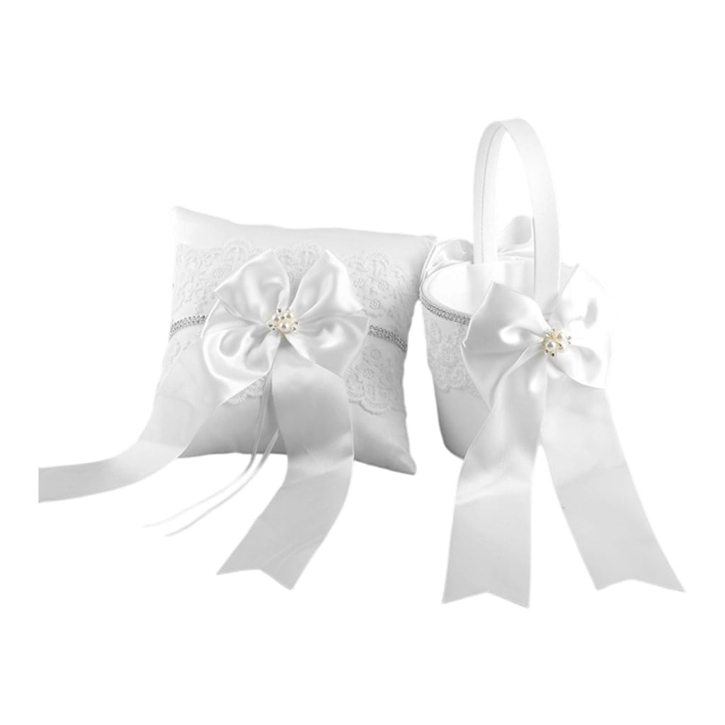 Aellinatey Elegant Wedding Ceremony Rings Pillow Lace Pearls Decors ...
