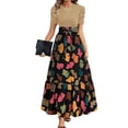 Aellinatey Elegant long dress with ruffled puff sleeves, vintage print ...