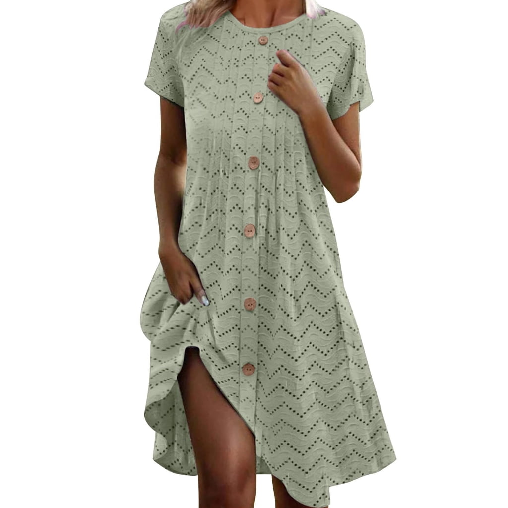 Aellinatey Eyelet Dresses for Women Trendy Short Sleeve Beach Vacation ...