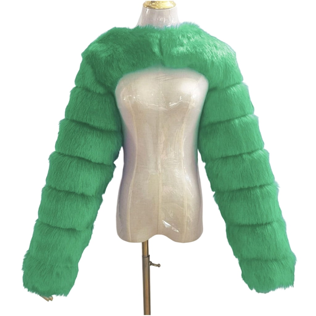 Aellinatey Fashion Faux Furs Crop Top Jacket Women's Winter Coat Long ...