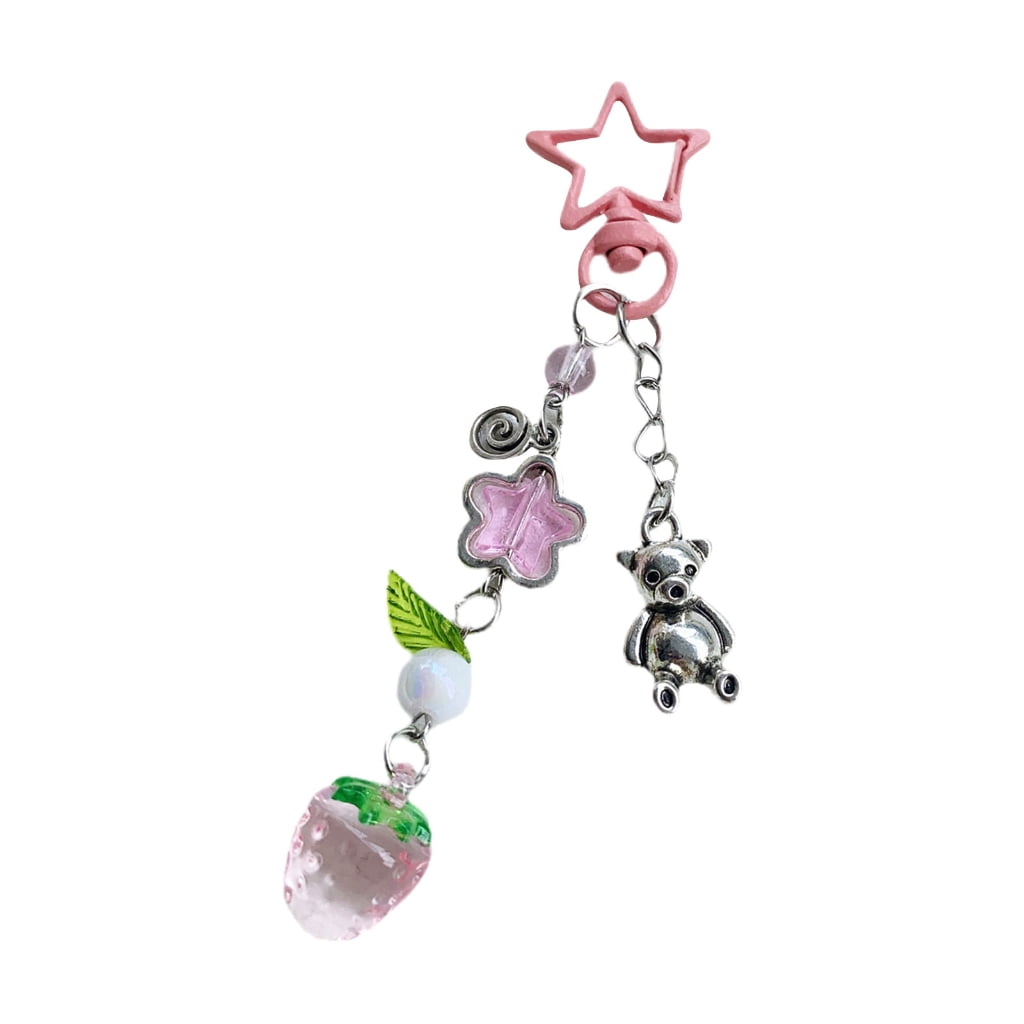 Aellinatey Faux Pearls Beaded Keychain with Cherry and Bowtie ...