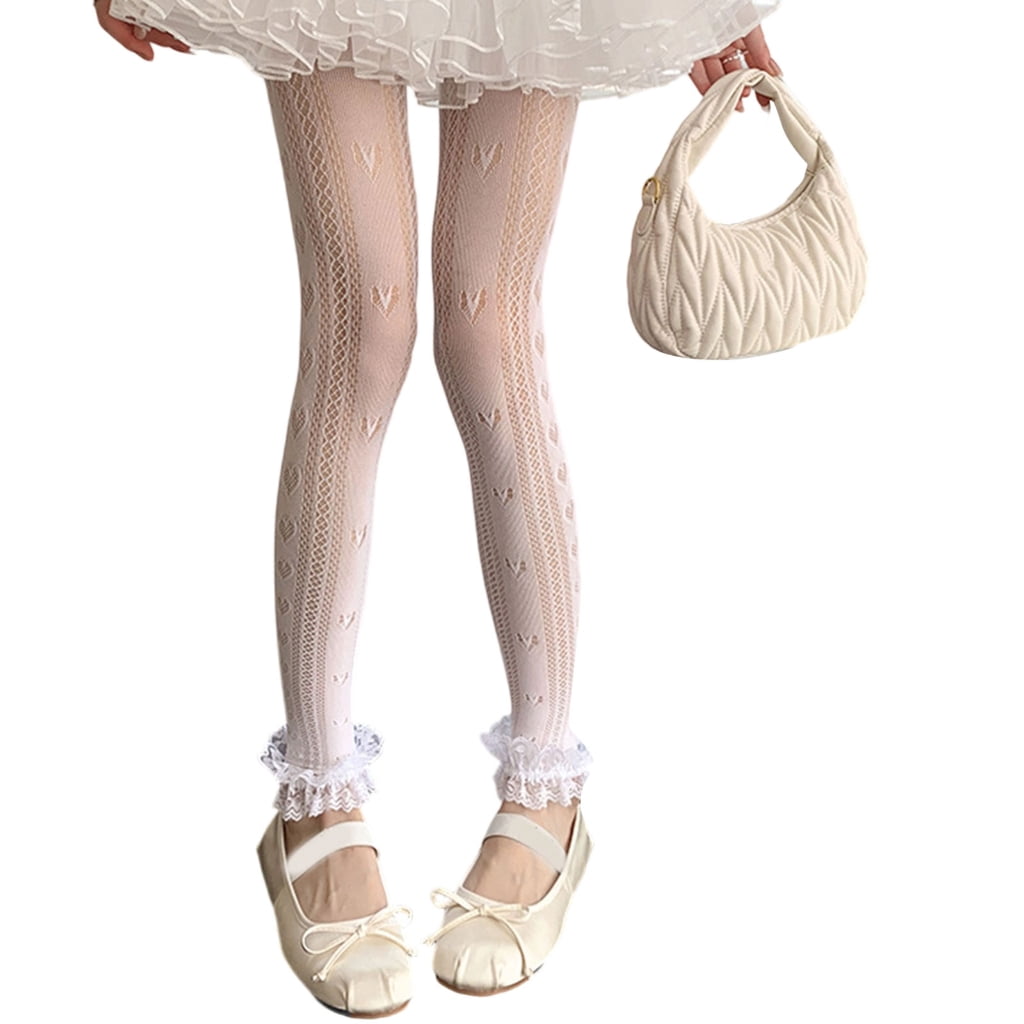 Aellinatey Fishnet Leggings Heart Pattern Footless Lace Ankle Tights ...
