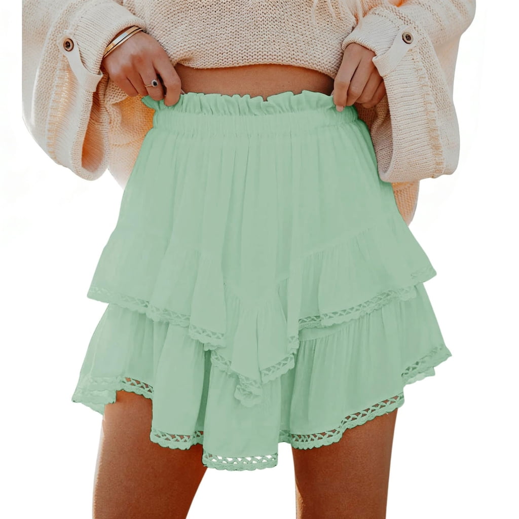 Aellinatey Flowy Shorts for Women Casual Ruffle Tiered Skorts - Walmart.com