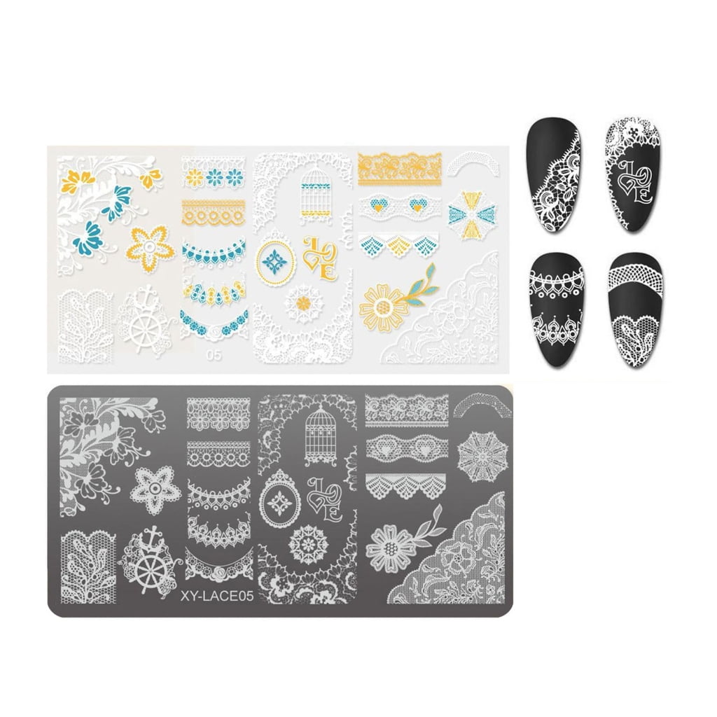 Aellinatey French Nails Stamping Plates Flowers Nails Plates Manicure ...