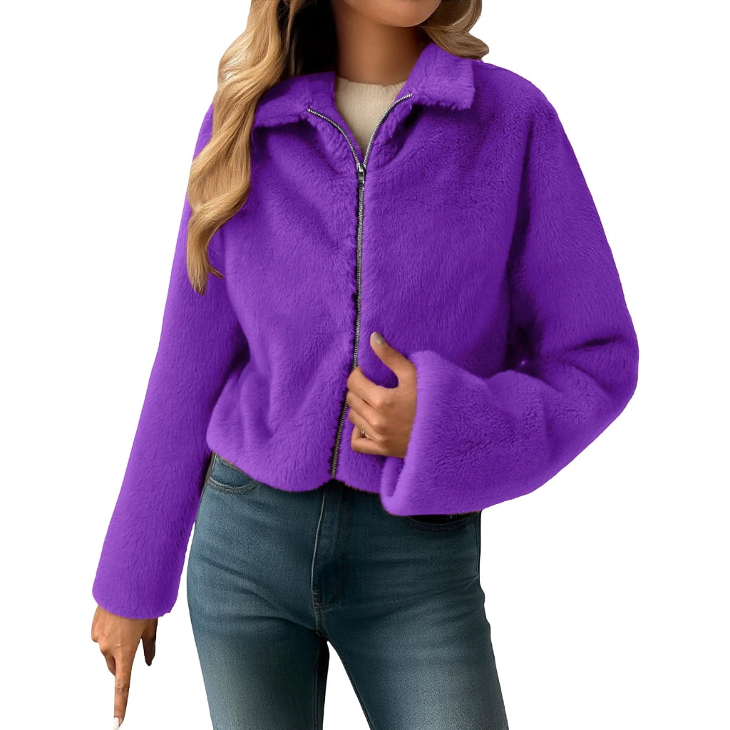 Aellinatey Friendly Women's Faux Furs Coat Furry Zip Up For Cold ...