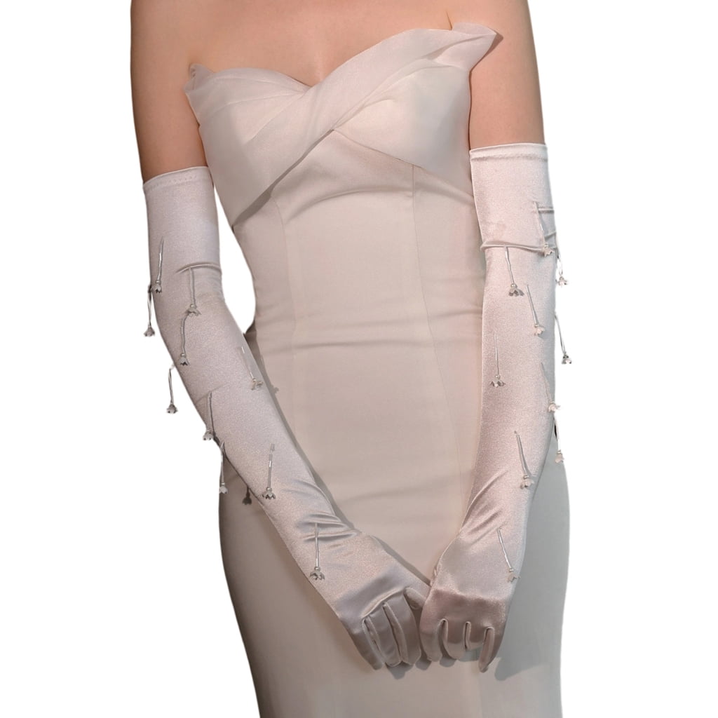 Aellinatey Fringed Gloves Flower Long Gloves for Wedding Prom Women and ...