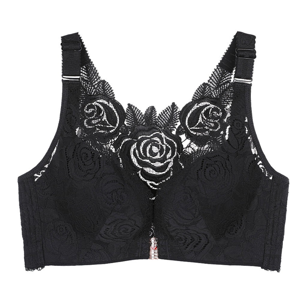 Aellinatey Front Fastening Rose Lace Bra Push Up Comfort Support for ...