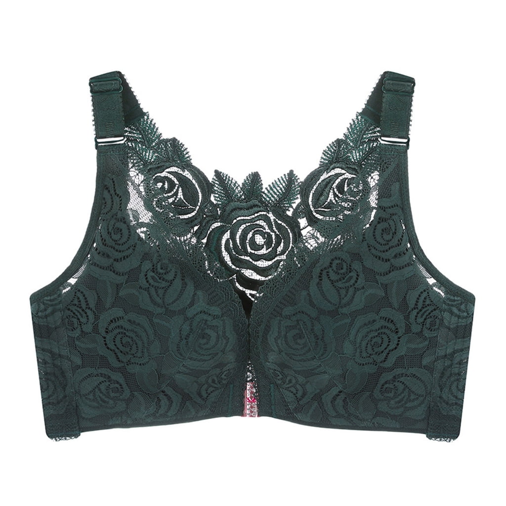 Aellinatey Front Fastening Rose Lace Bra Push Up Comfort Support for ...