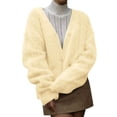 Aellinatey Fuzzy Cardigan Sweaters for Women V Neck Button Down Fluffy ...