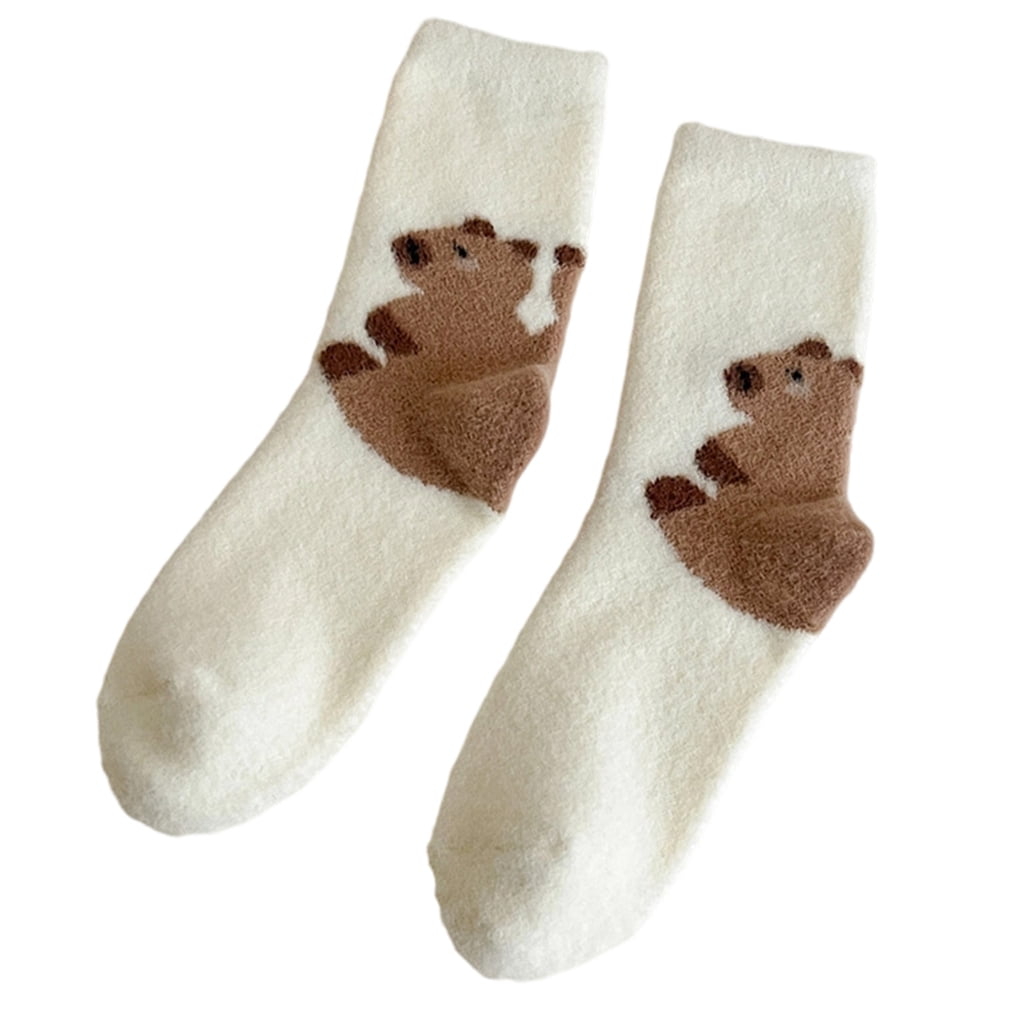 Aellinatey Fuzzy Sock Sweet Cartoon Crew Socks Soft Slippers Socks Home ...