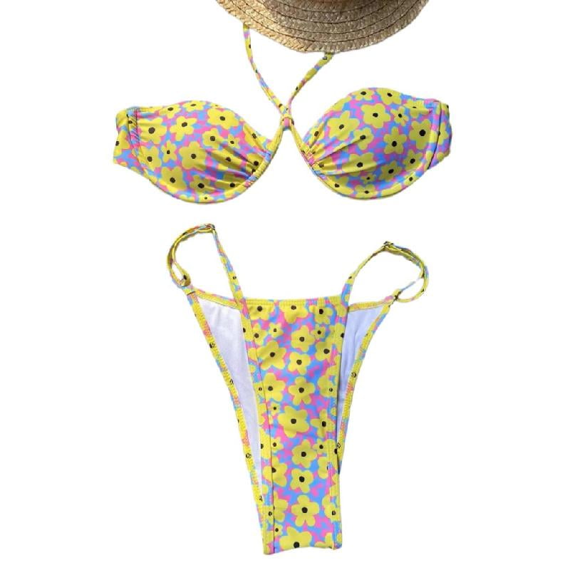 Aellinatey Halterneck Bathing Suit Flower Print Swimming Costume ...