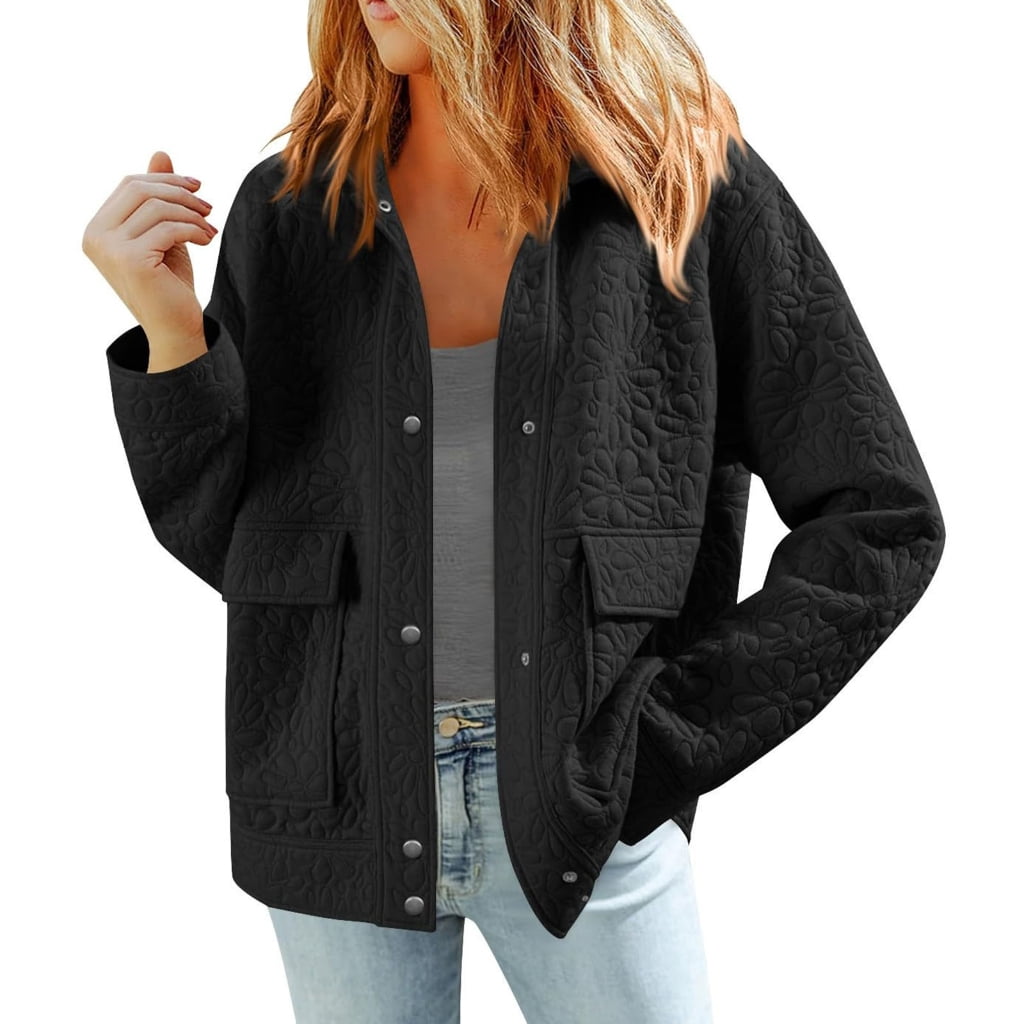 Aellinatey Jackets for Women Casual Long Sleeve Collared Jacquard Coats ...