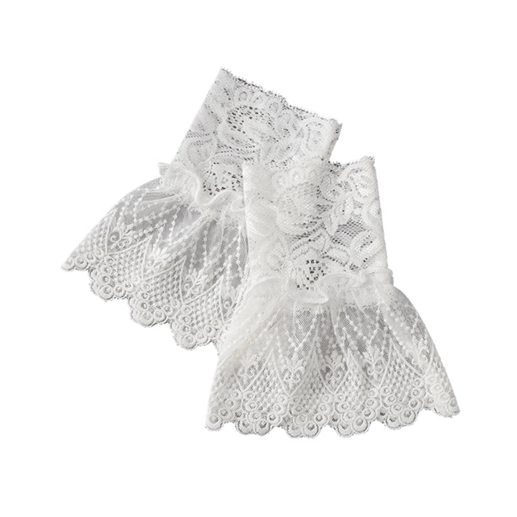 Aellinatey Lace Ruffle Cuffs White Color Wrist Cuffs Cosplay Wrist ...