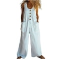 Aellinatey Linen Jumpsuits for Women Button Down Sleeveless Casual ...