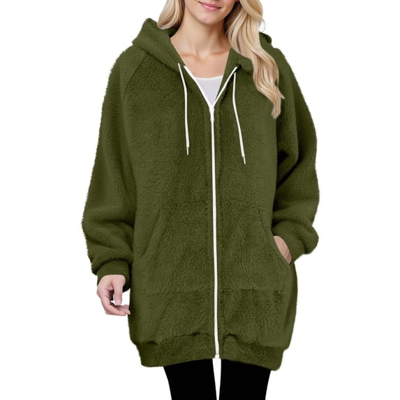Aellinatey Long Sherpa Jacket Women Zip Up Raglan Long Sleeve ...