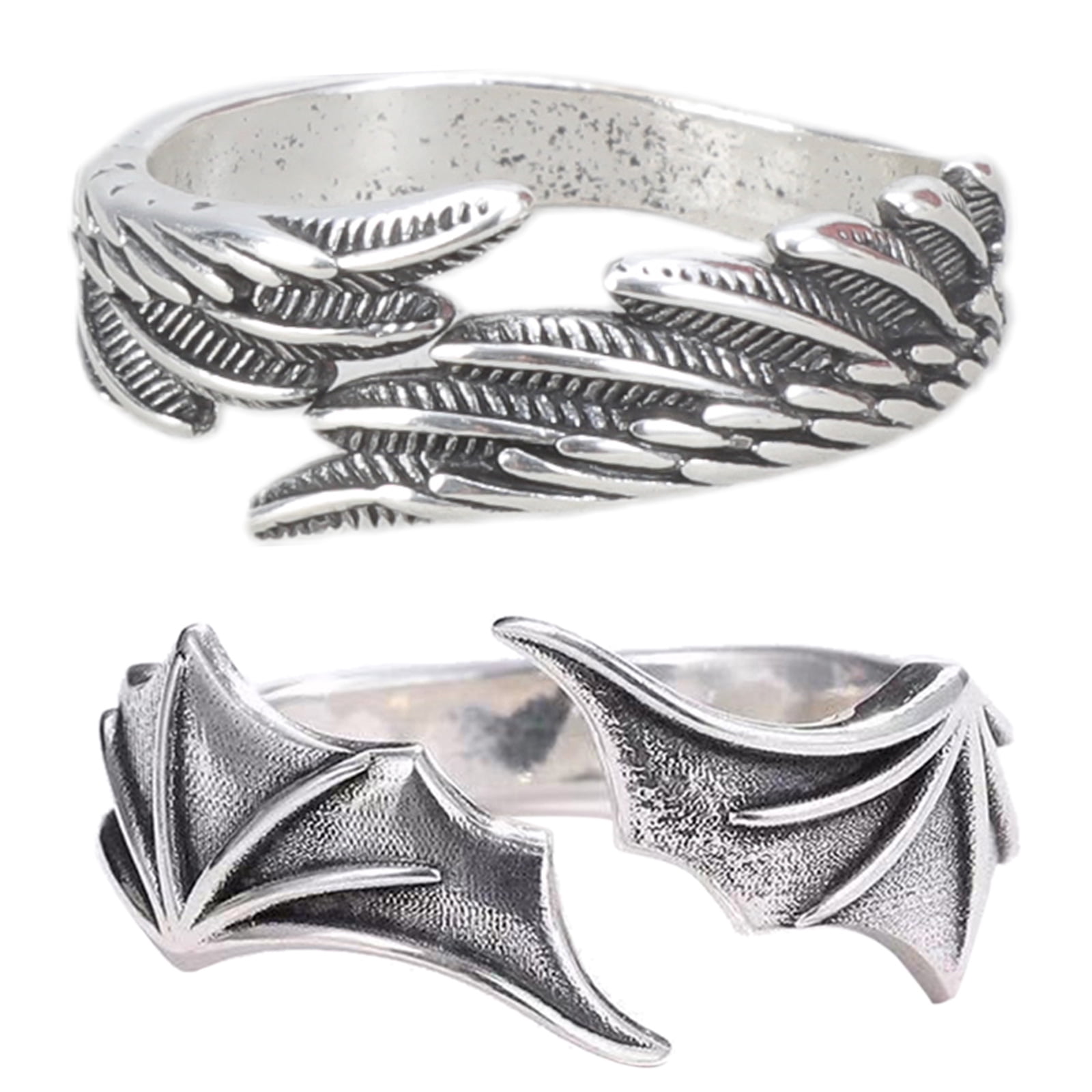 Aellinatey Matching Punk Evil Rings Wing Shaped For Women Men Couples ...