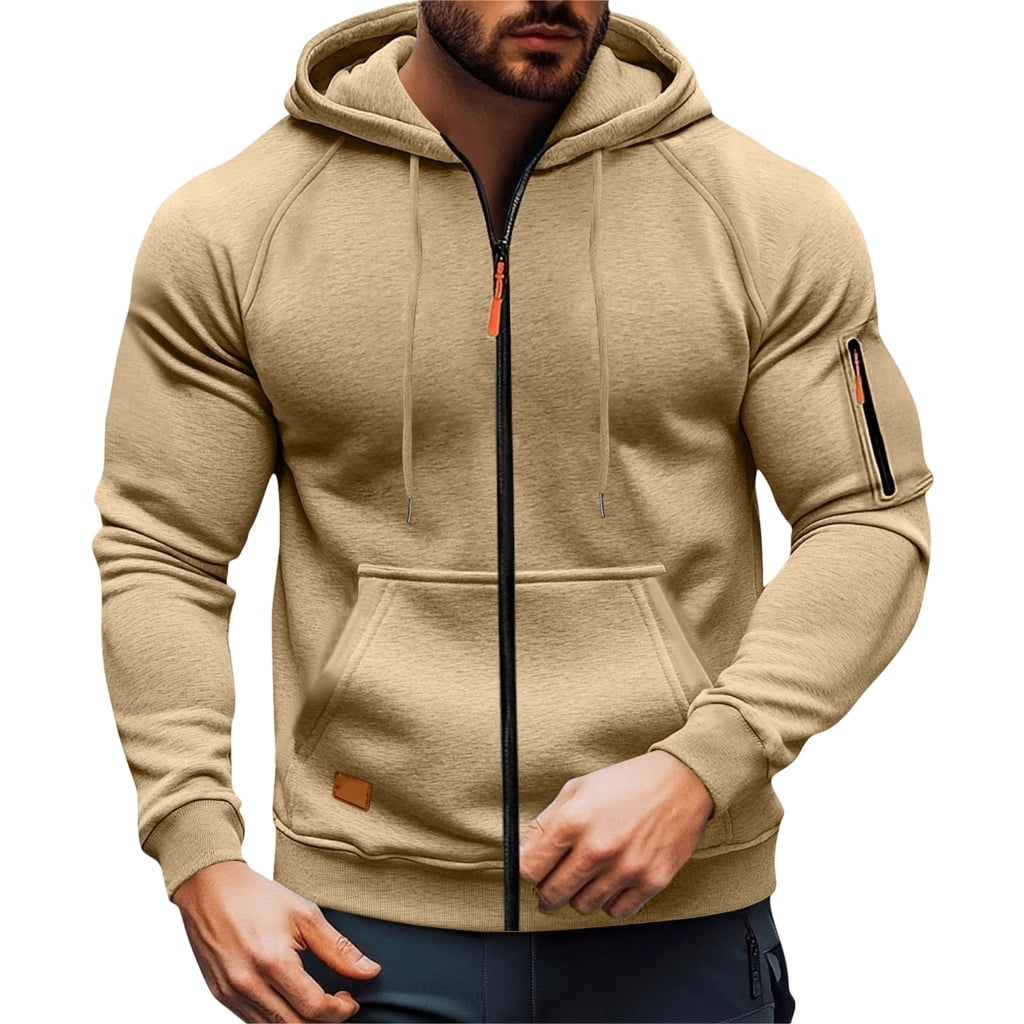 Aellinatey Men's Long Sleeve Hooded Sweatshirt Athletic Zip Up Sweat ...