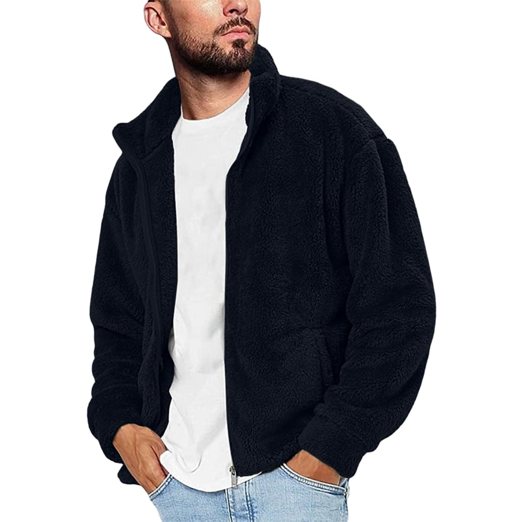 Aellinatey Men's Plush Cardigan Wool Long Sleeve Full Zip Front Opening ...