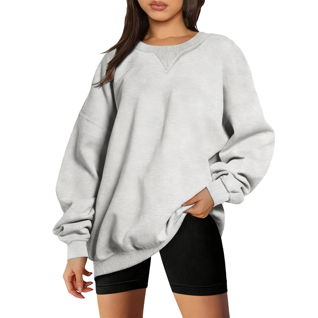 Aellinatey Modern V-Notch Design Womens Long Sleeve Crewneck Oversized ...