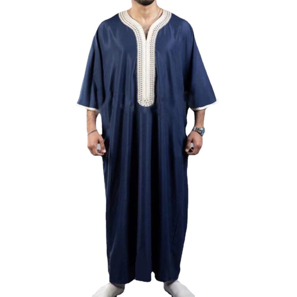 Aellinatey Muslim Clothing for Men Saudi Arab Thobe Jubba Mid-Long ...
