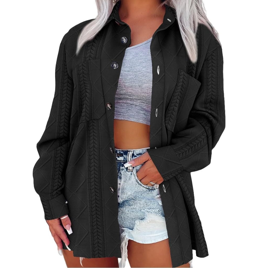 Aellinatey Oversized Shacket Jacket for Women Button Down Shirt Cable ...