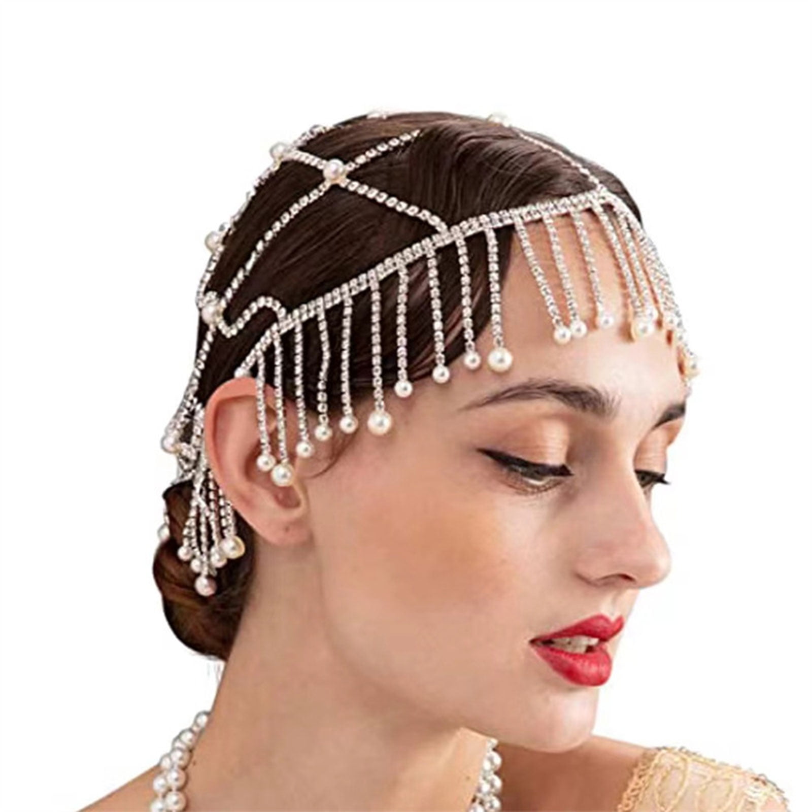 Aellinatey Pearl Cap Headpiece Bead Tassel for Head Chain Wedding ...