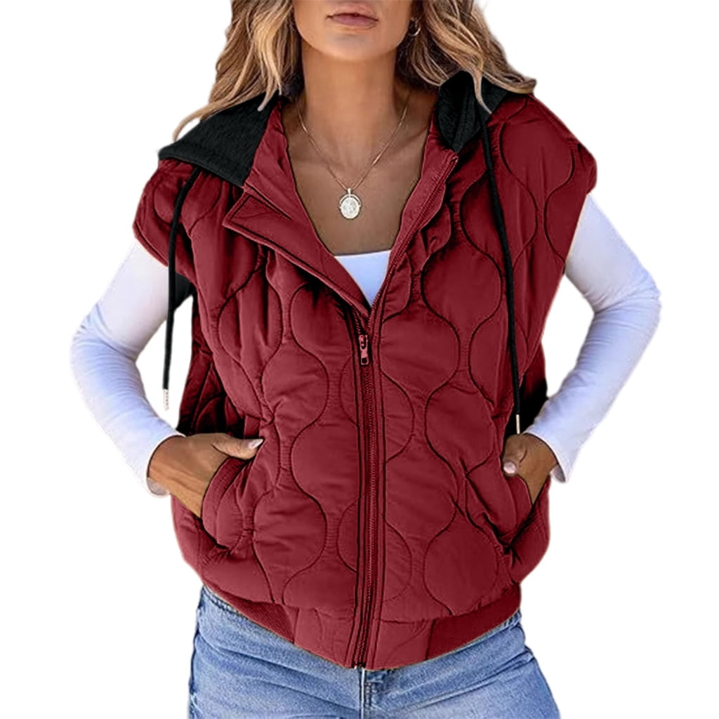 Aellinatey Puffer Vest Women Cropped Hooded Zip Up Quilted Sleeveless ...
