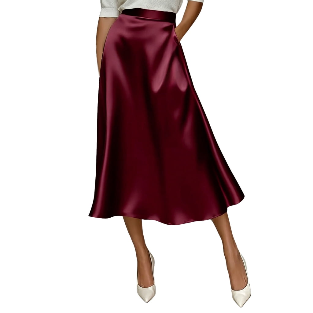 Aellinatey Stylish A Line Swing Skirt Glossy Finish Satins Flared Long ...