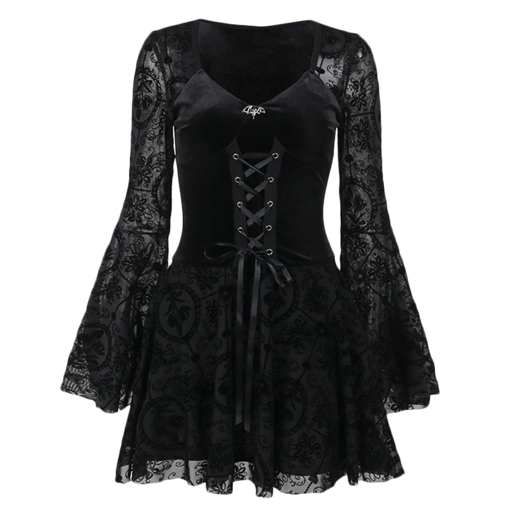 Aellinatey Stylish Black Draped Bodycon Dress Long Sleeves Gothic Style ...