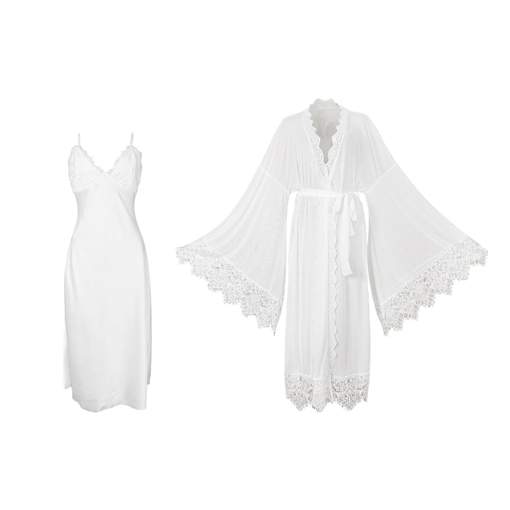 Aellinatey Stylish Mesh Robe And Lace V Neck Satins Padded Cami ...