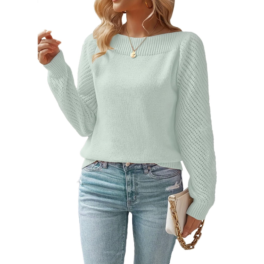 Aellinatey Stylish Round Neck Pullover With Hollowout Long Sleeves ...