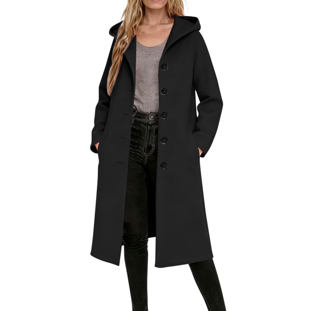 Aellinatey Trench Coat Women with Hood - Single Breasted Notched Lapel ...