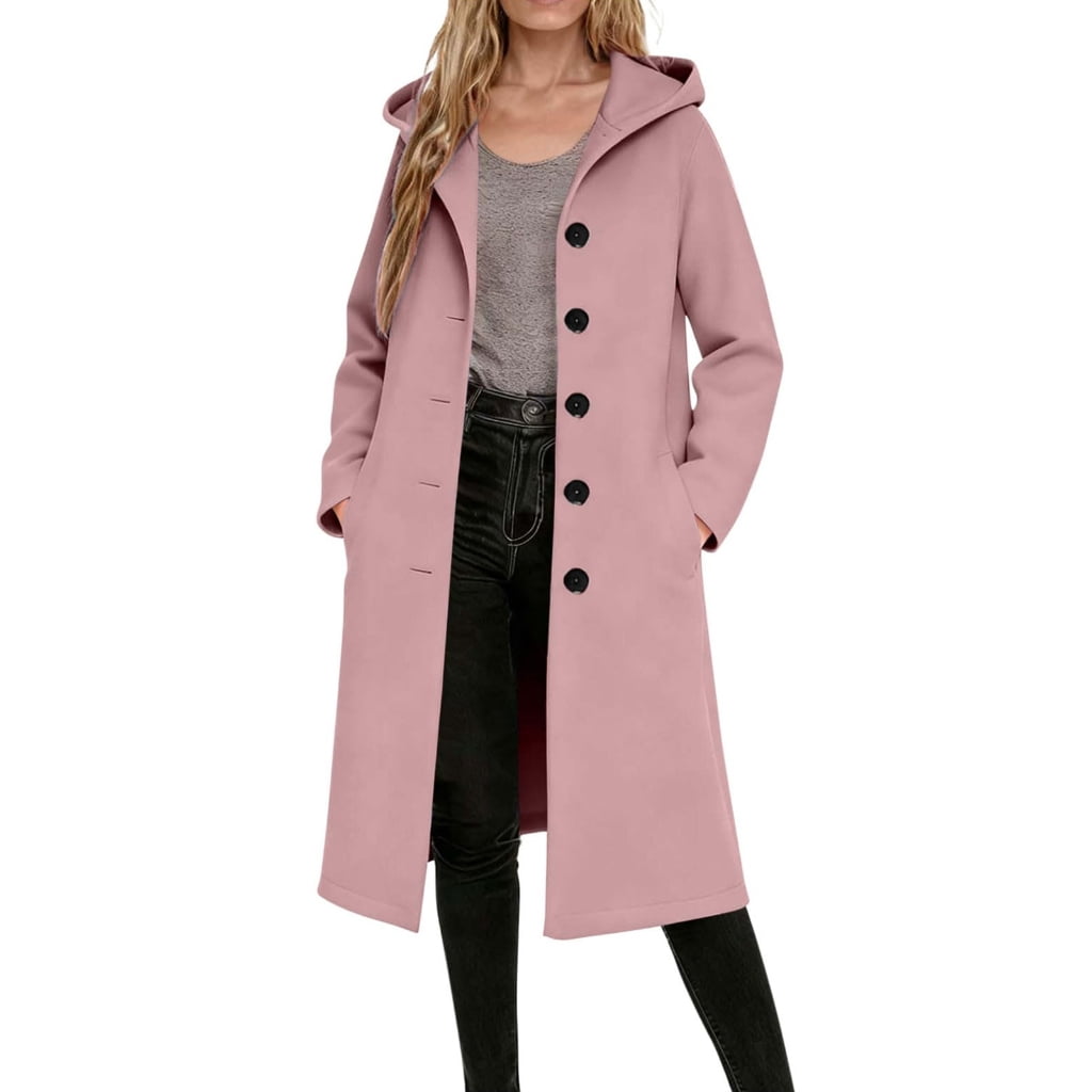 Aellinatey Trench Coat Women with Hood - Single Breasted Notched Lapel ...