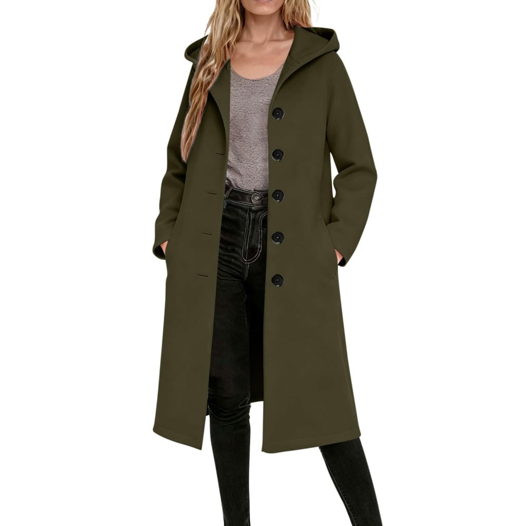 Aellinatey Trench Coat Women with Hood - Single Breasted Notched Lapel ...