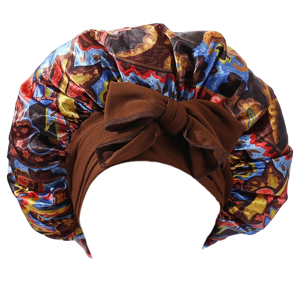Aellinatey Trendy Printed Satin Ribbon Bow Sleep Cap Chemo Cap Nightcap ...