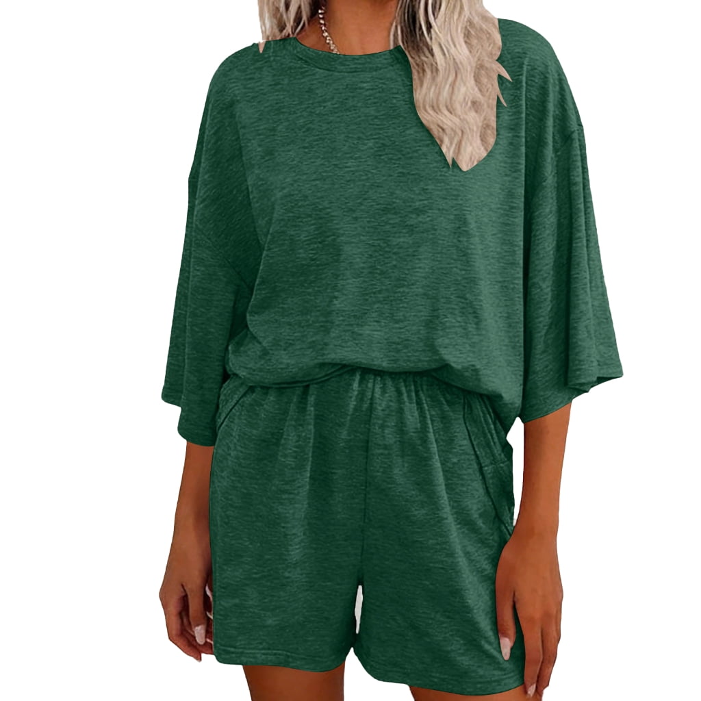 Aellinatey Two Piece Sets for Women Neck Short Sets Cap Sleeve ...