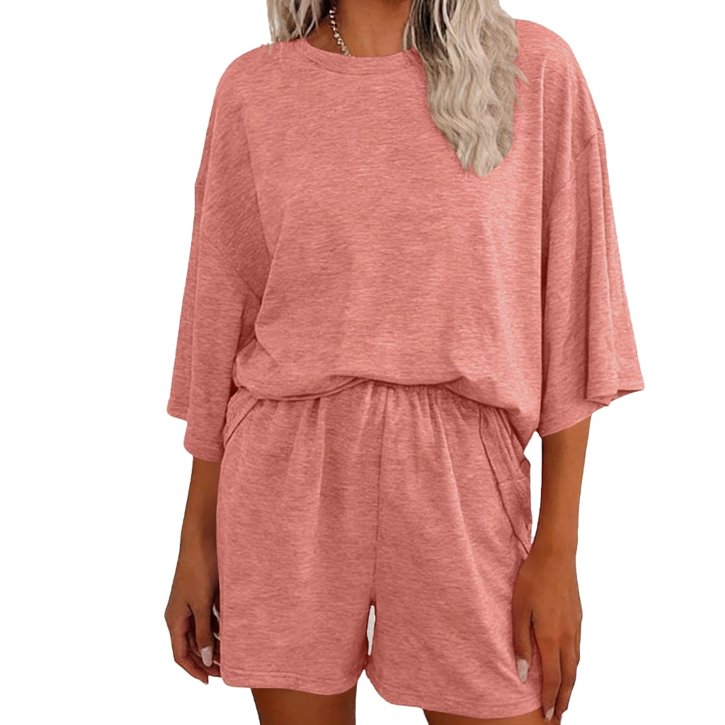 Aellinatey Two Piece Sets for Women Neck Short Sets Cap Sleeve ...