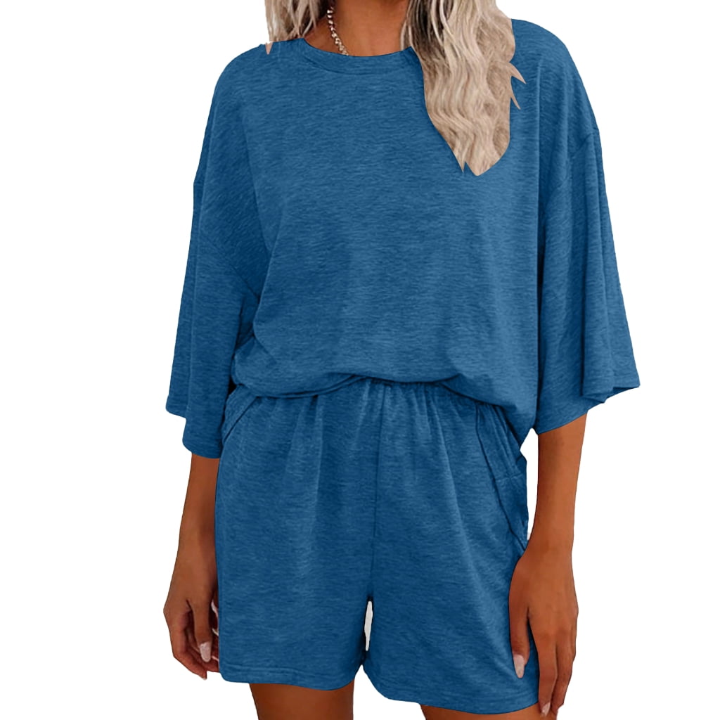 Aellinatey Two Piece Sets for Women Neck Short Sets Cap Sleeve ...