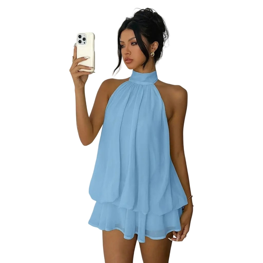 Aellinatey Vacation Slimming Backless Hanging Neck Waist Top Short ...