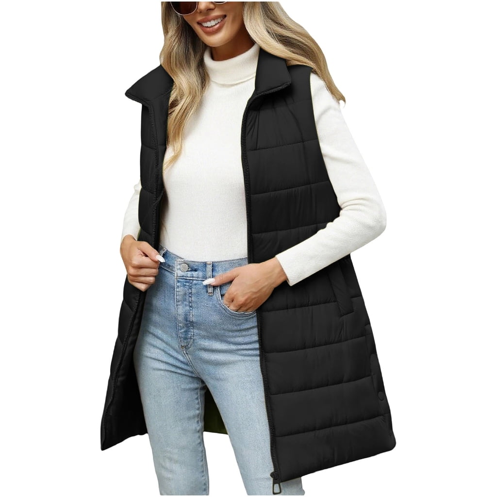 Aellinatey Vest Women Quilted Padded Warm Coat Outwear Button Down Zip ...