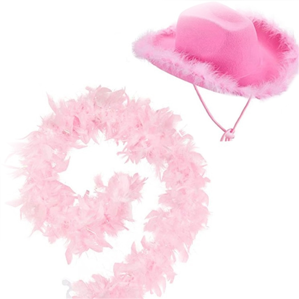 Aellinatey Western Fedora Hat Cowboy Hat Furry Cowgirl Hat with Marabou ...